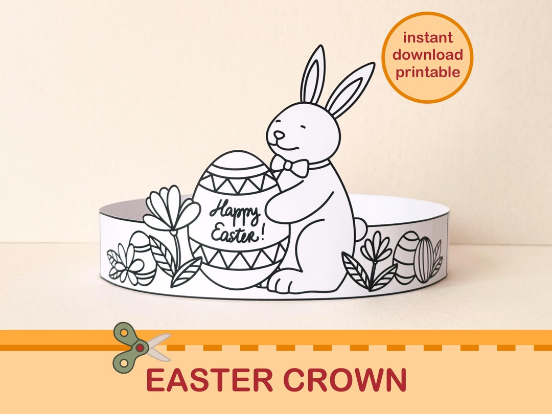 Easter Bunny Paper Crown Easter Egg Colouring Printable Kids DIY Easter ...