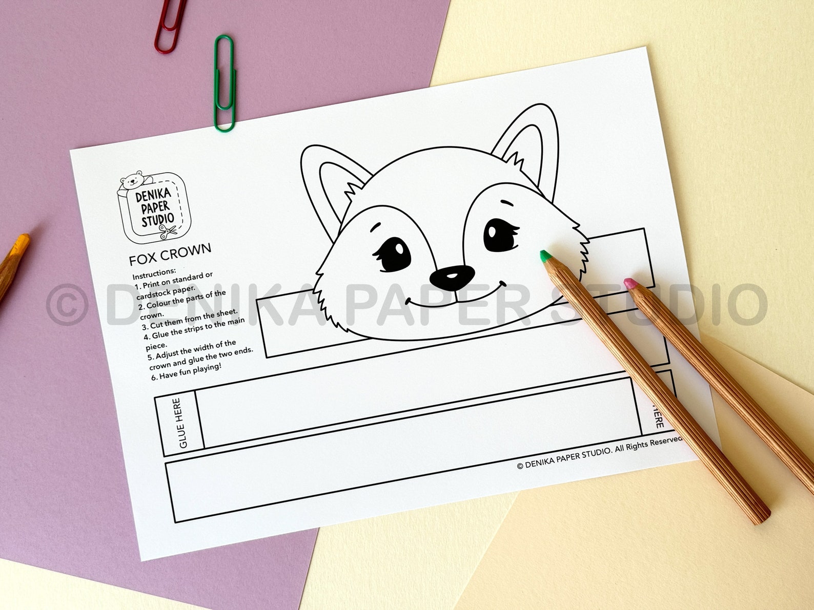 Fox Paper Crown Forest Animal Colouring Printable Kids Woodland Costume ...