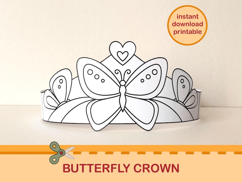 Butterfly Paper Crown Fairy Colouring Printable Kids Craft Costume DIY ...