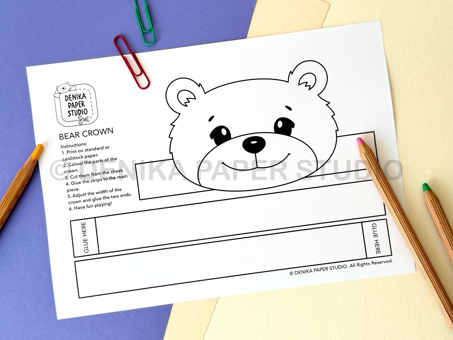 Bear Paper Crown Forest Animal Colouring Printable Kids Craft Costume ...