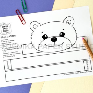 Bear Paper Crown Forest Animal Colouring Printable Kids Craft Costume ...