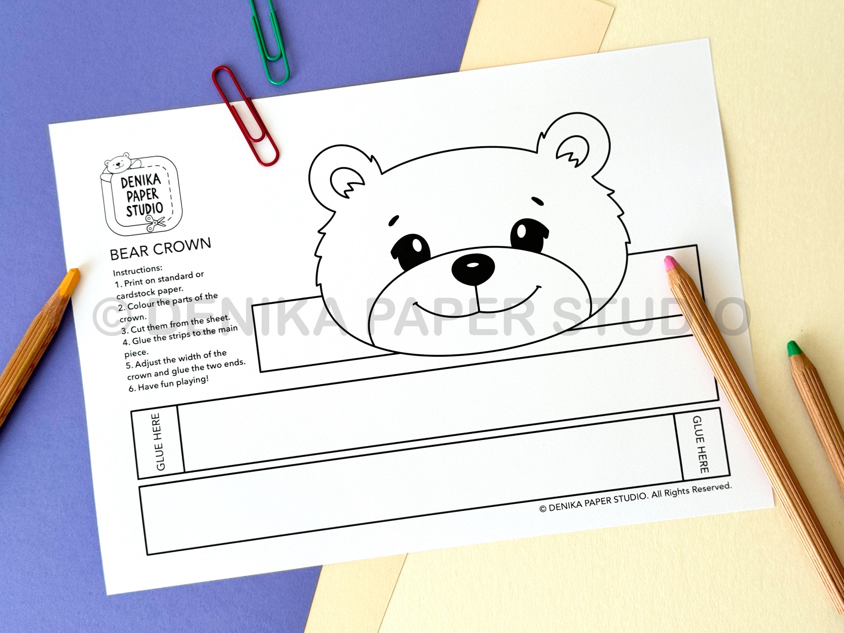 Bear Paper Crown Forest Animal Colouring Printable Kids Craft Costume ...