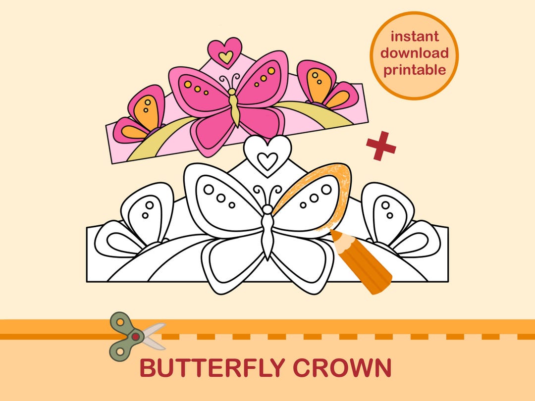 Butterfly Paper Crown Fairy Colouring Printable Kids Craft Costume DIY ...