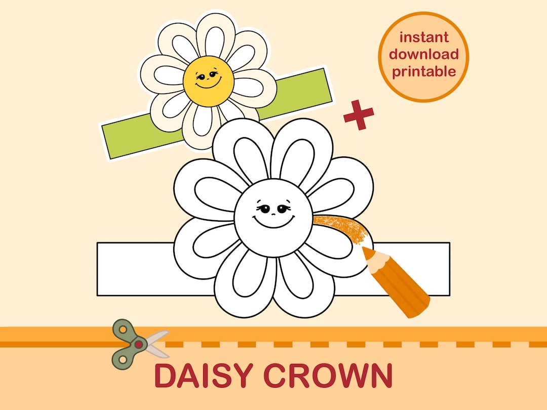 Daisy Paper Crown Flower Colouring Printable Kids Costume DIY Floral ...