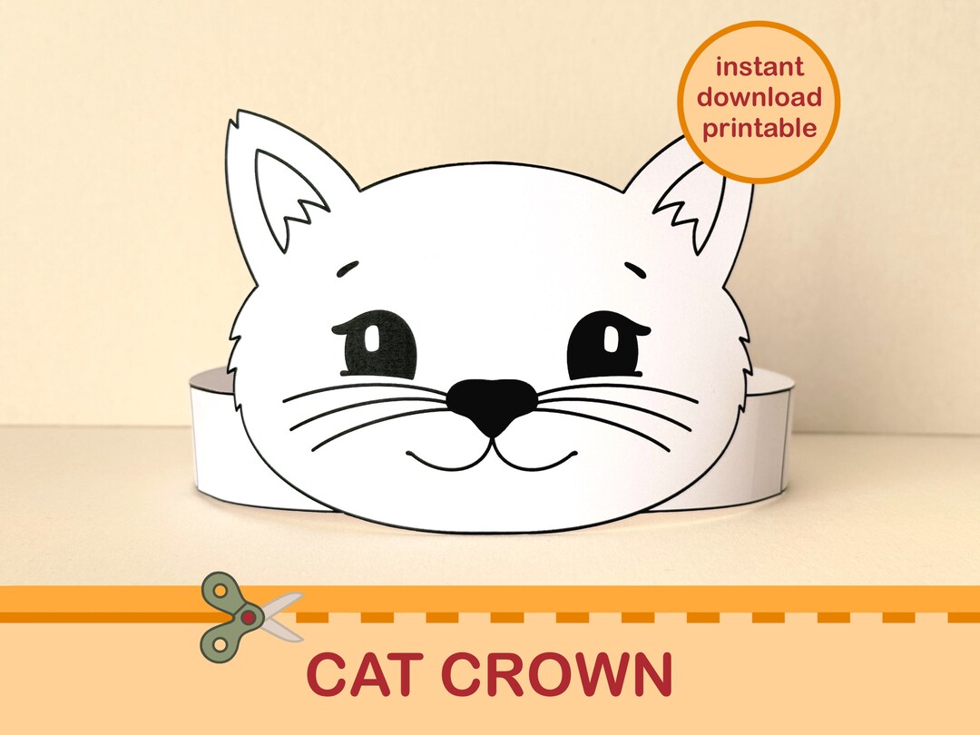 Cat Paper Crown Cute Kitty Colouring Printable Kids Craft Costume DIY ...