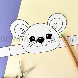 Mouse Paper Crown Cute Animal Colouring Printable Kids Woodland Costume ...