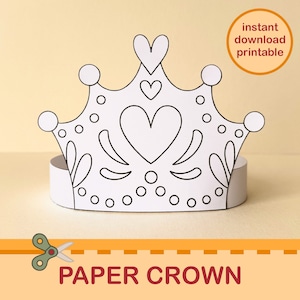 Paper Crown Princess Colouring Printable Kids Craft Queen Costume DIY ...