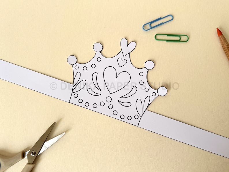 Paper Crown Princess Colouring Printable Kids Craft Queen Costume DIY ...