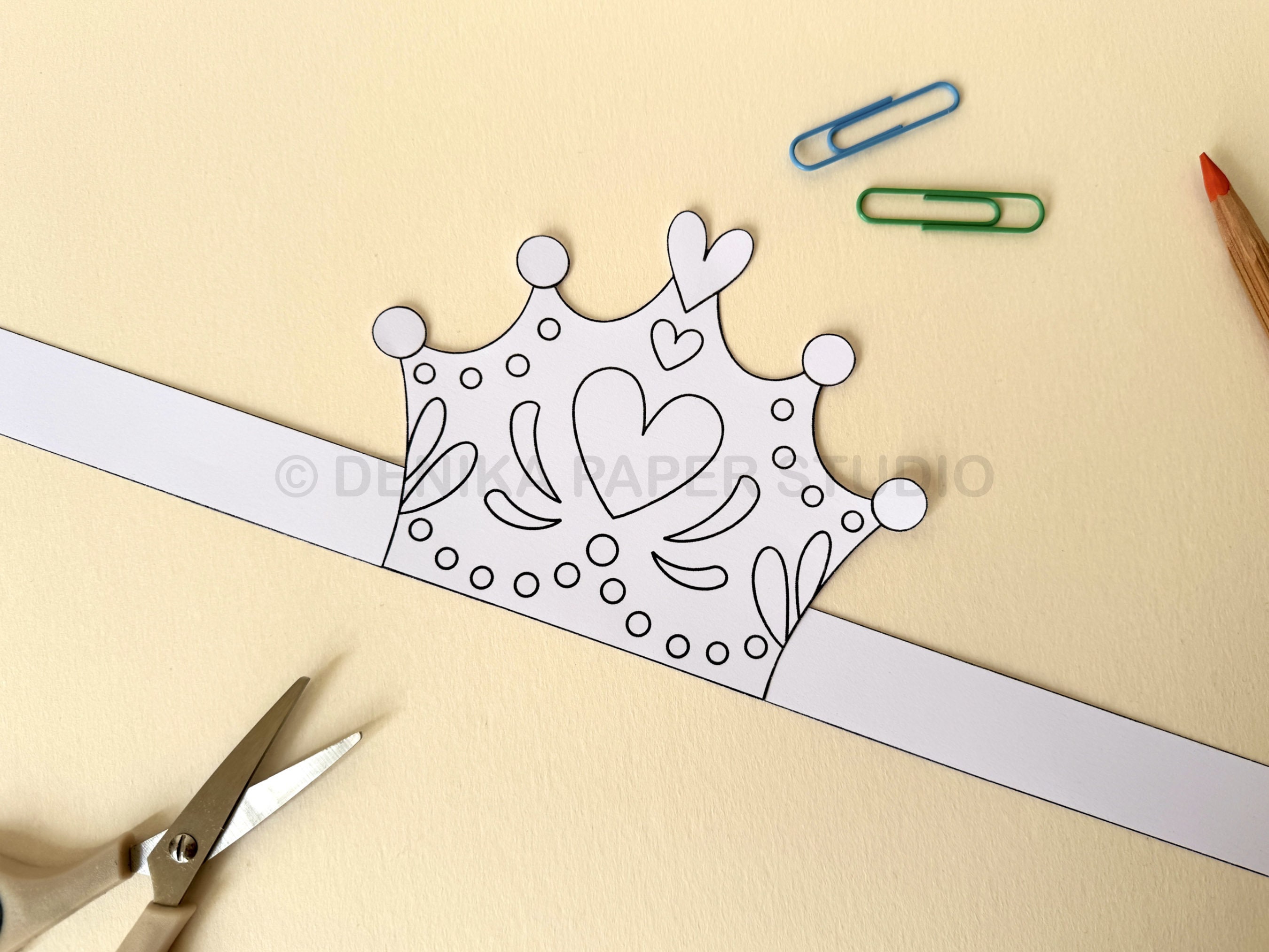 Paper Crown Princess Colouring Printable Kids Craft Queen Costume DIY ...