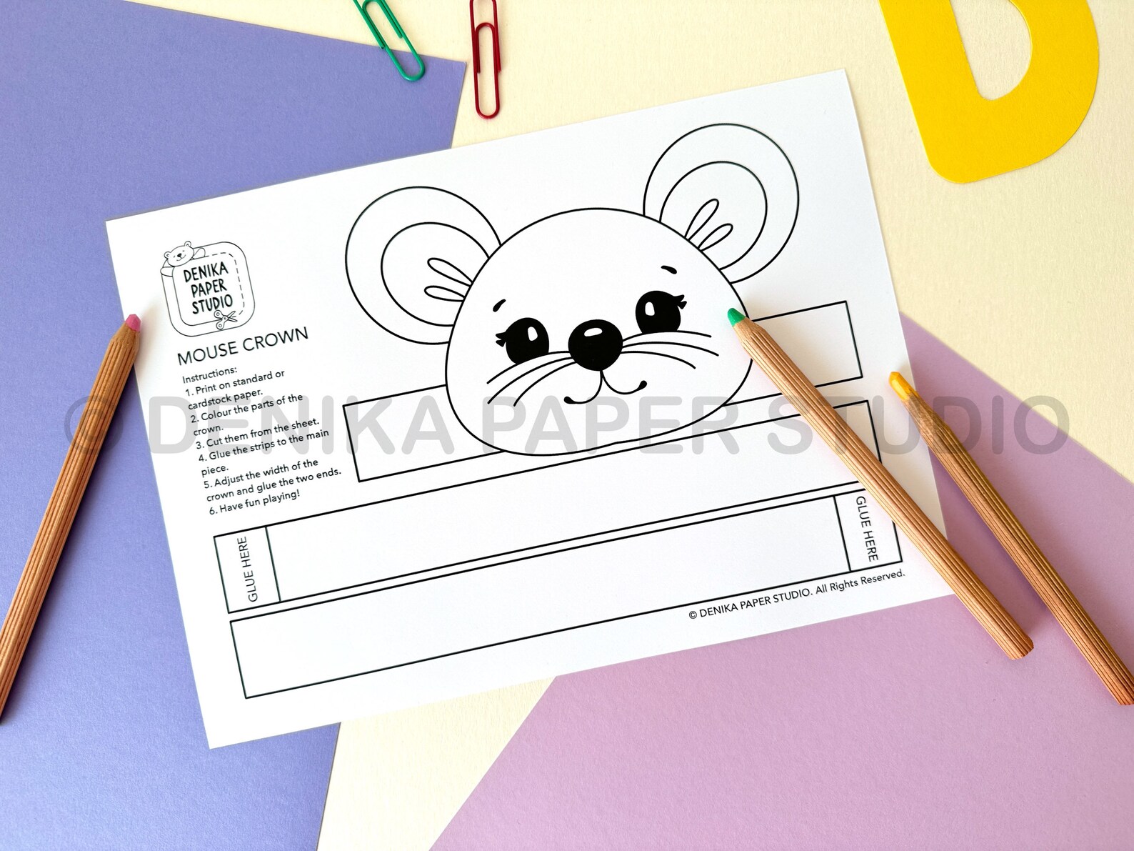 Mouse Paper Crown Cute Animal Colouring Printable Kids Woodland Costume ...
