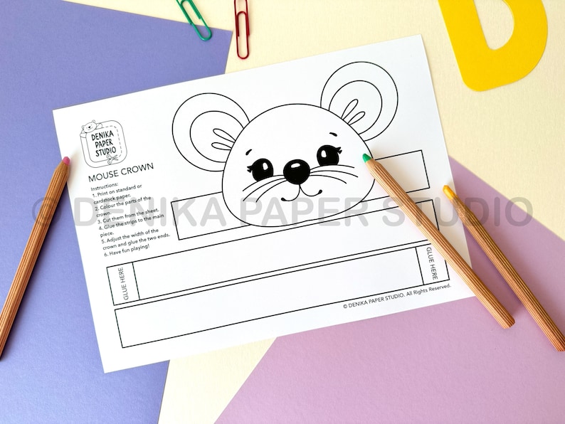 Mouse Paper Crown Cute Animal Colouring Printable Kids Woodland Costume ...