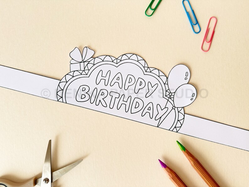 Birthday Paper Crown Colouring Printable Kids Craft Celebration Costume ...