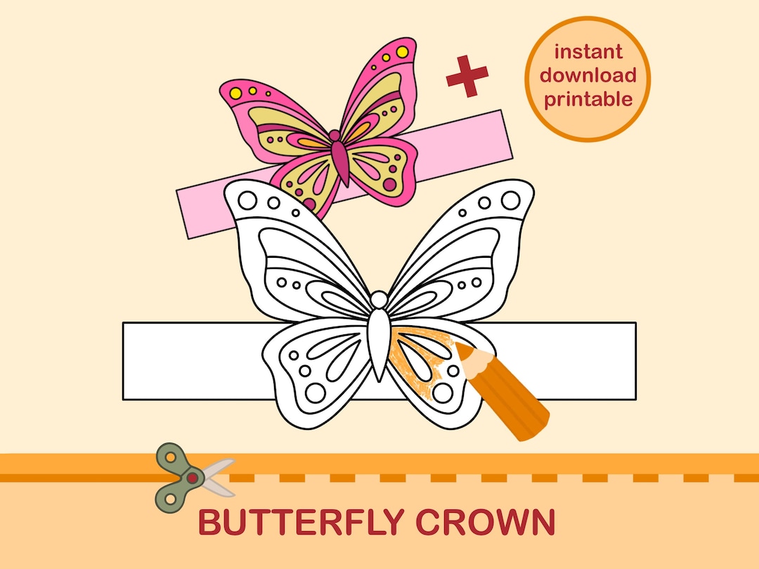 Butterfly Paper Crown Fairy Colouring Printable Kids Craft Costume DIY ...
