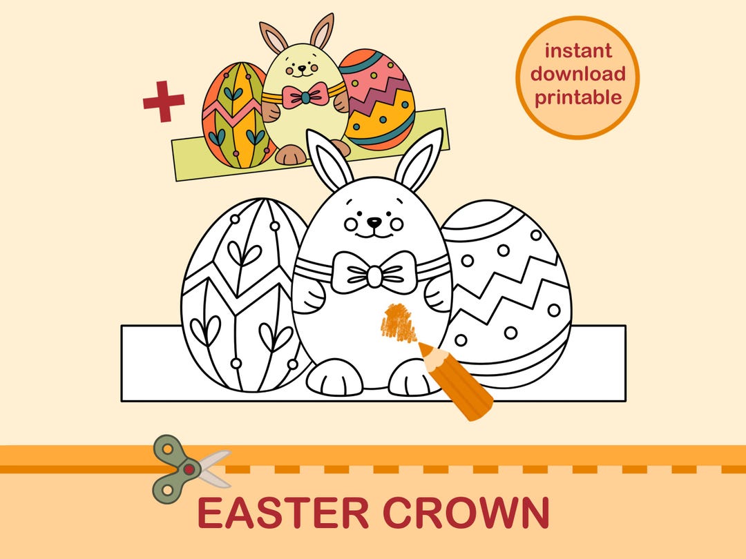 Easter Bunny Paper Crown Easter Egg Colouring Printable Kids DIY Easter ...