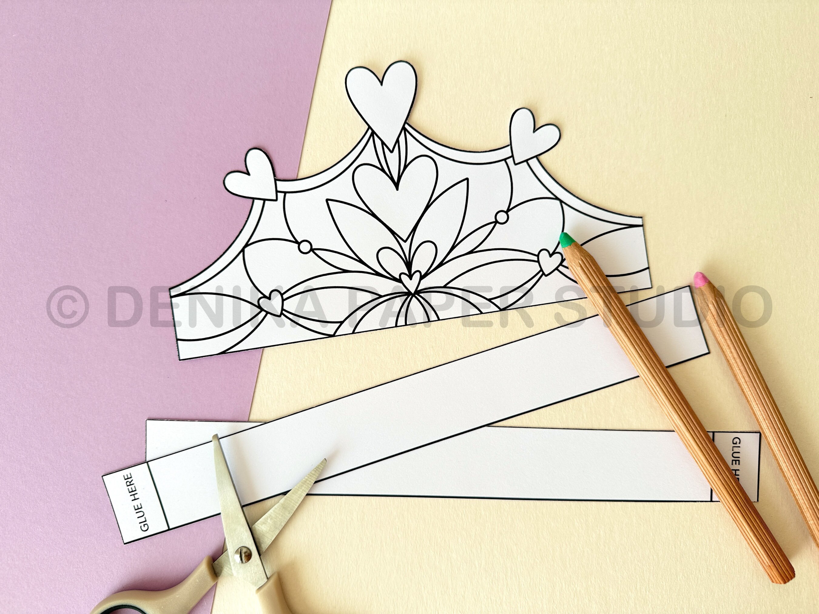 Heart Princess Paper Crown Colouring Printable Kids Craft Queen Costume ...