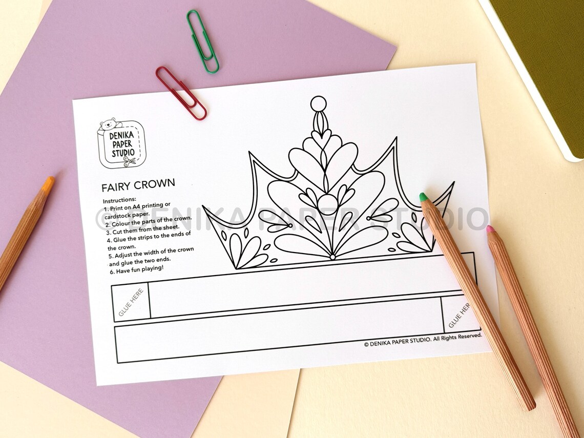 Fairy Paper Crown Princess Colouring Printable Kids Craft Queen Costume ...