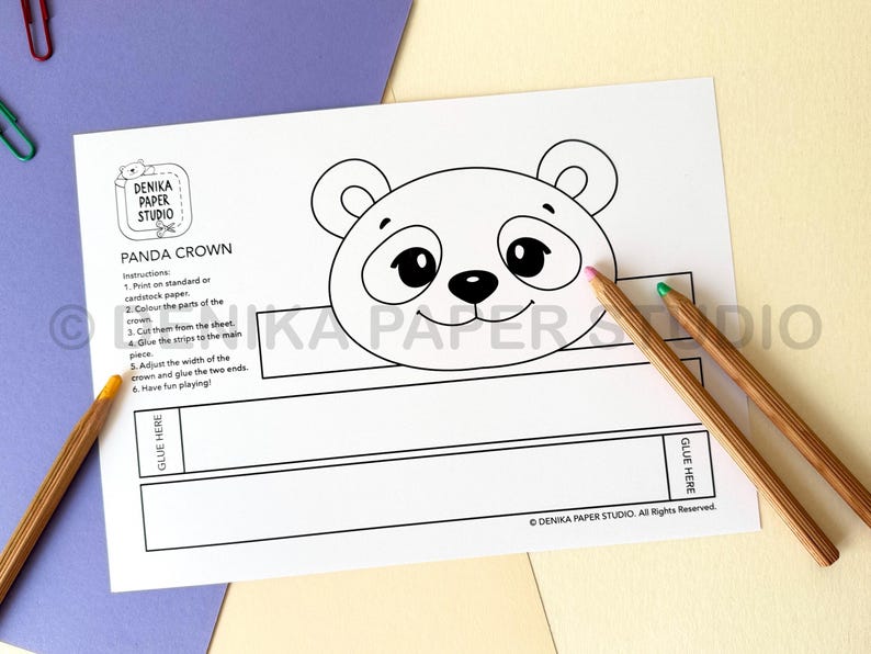 Panda Paper Crown Forest Animal Colouring Printable Kids Craft Costume ...