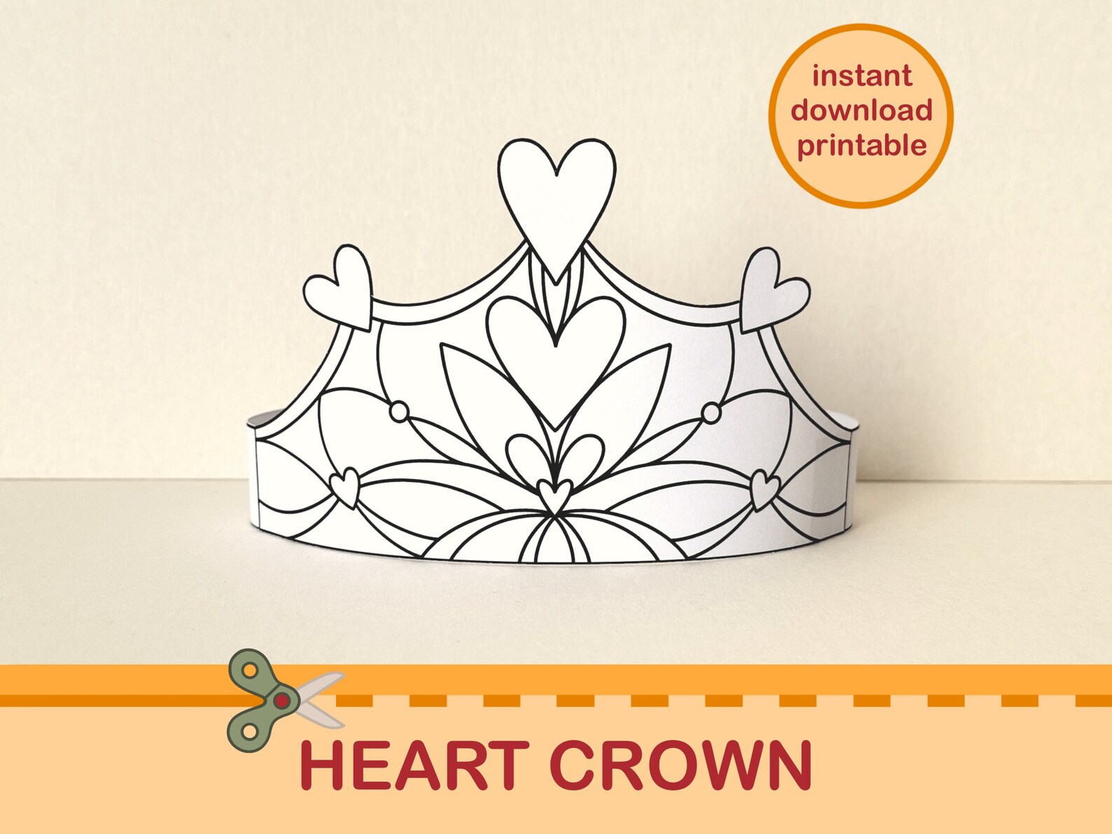 Heart Princess Paper Crown Colouring Printable Kids Craft Queen Costume ...