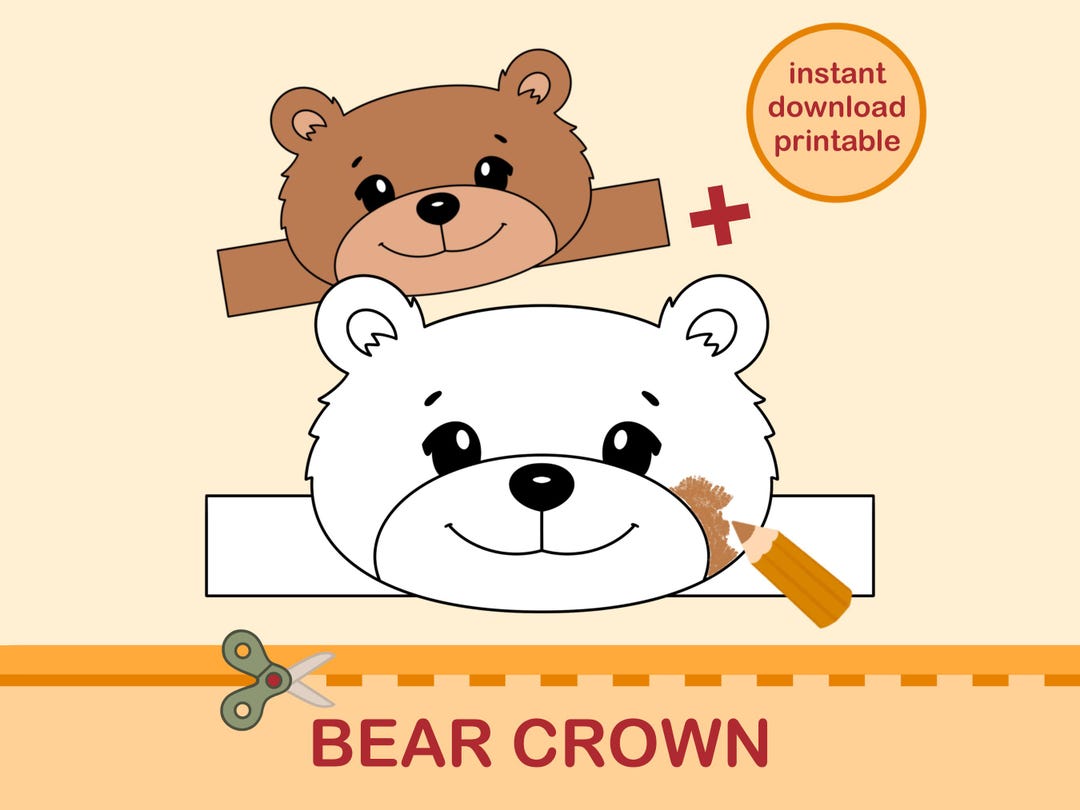 Bear Paper Crown Forest Animal Colouring Printable Kids Craft Costume ...