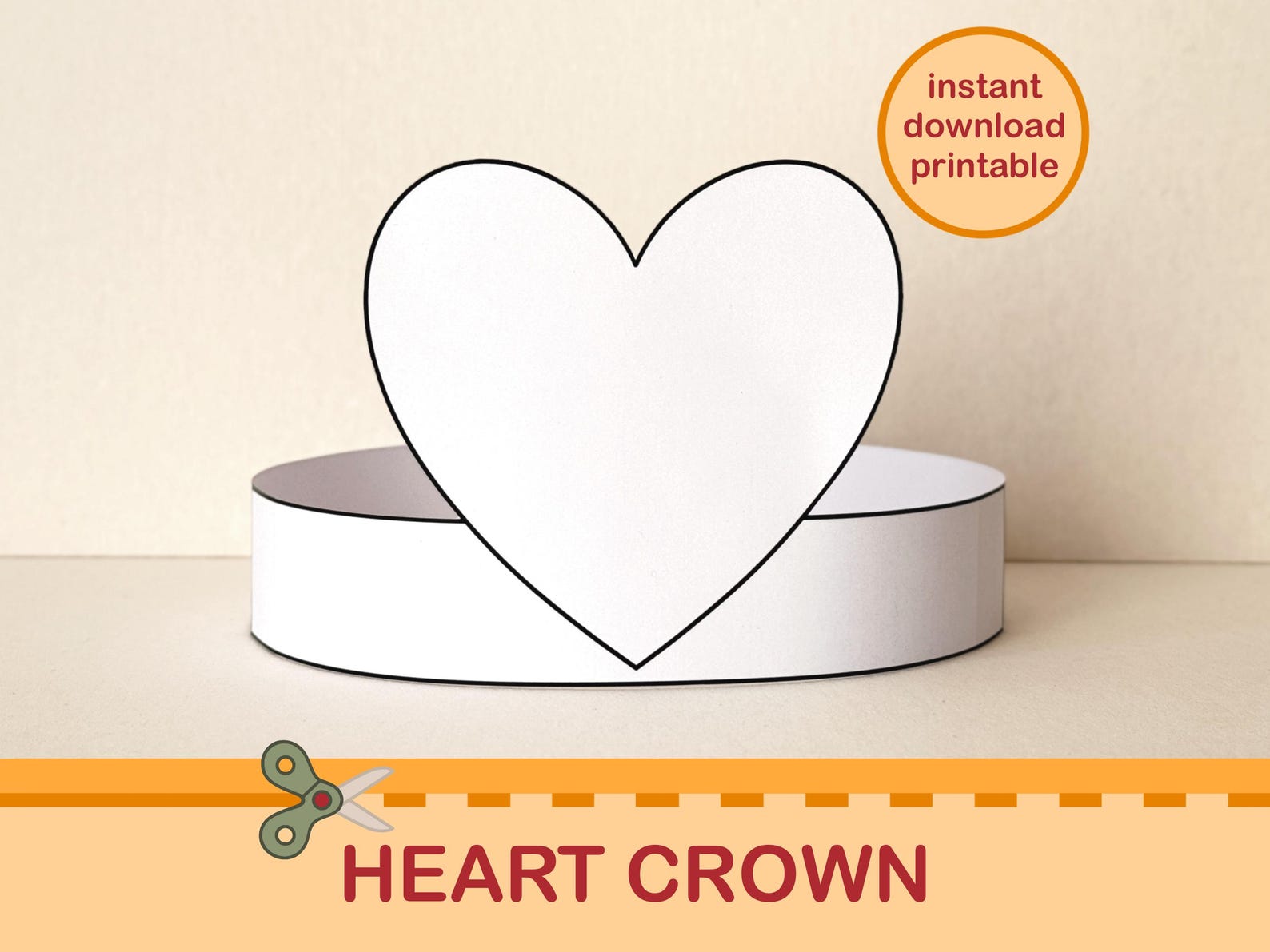 Heart Paper Crown Colouring Printable Kids Craft Valentine DIY Headband ...