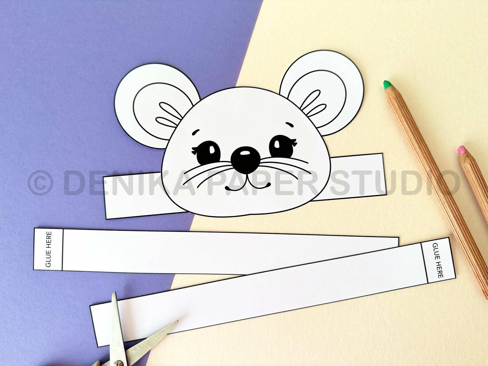 Mouse Paper Crown Cute Animal Colouring Printable Kids Woodland Costume ...