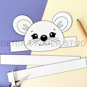 Mouse Paper Crown Cute Animal Colouring Printable Kids Woodland Costume ...