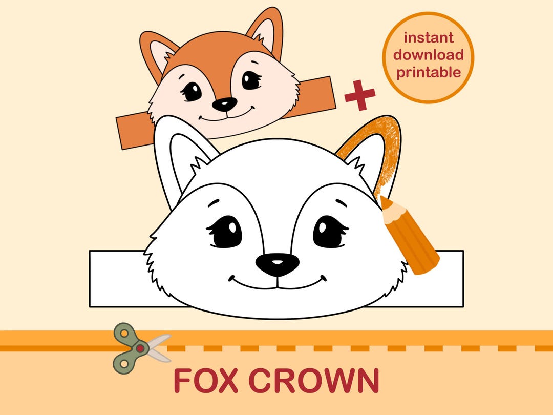Fox Paper Crown Forest Animal Colouring Printable Kids Woodland Costume ...