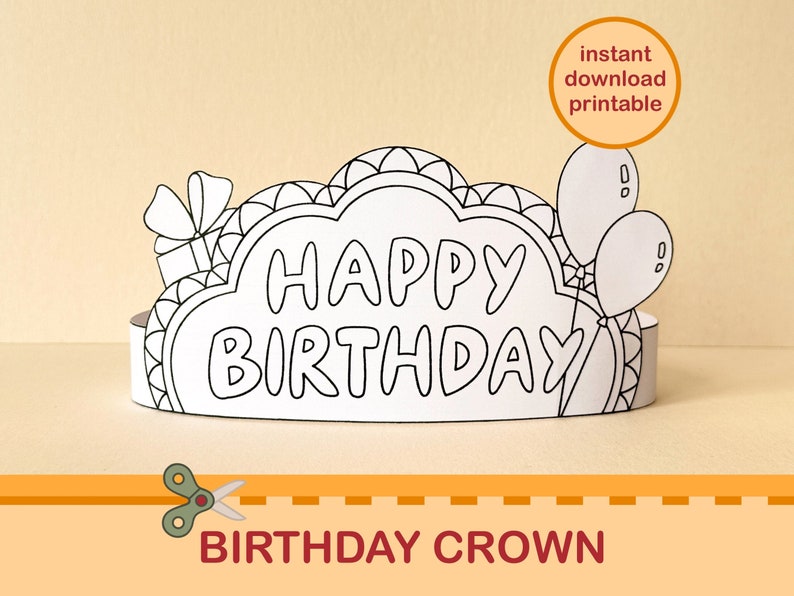 Birthday Paper Crown Colouring Printable Kids Craft Celebration Costume ...