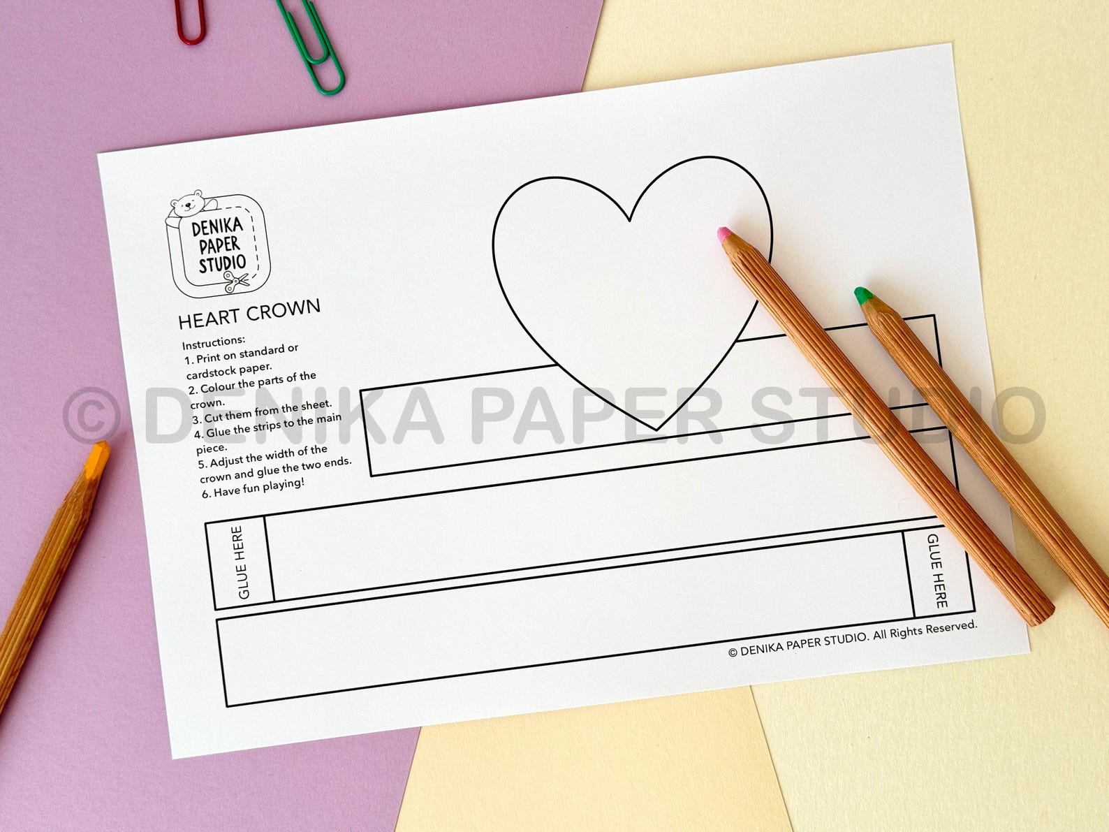 Heart Paper Crown Colouring Printable Kids Craft Valentine DIY Headband ...