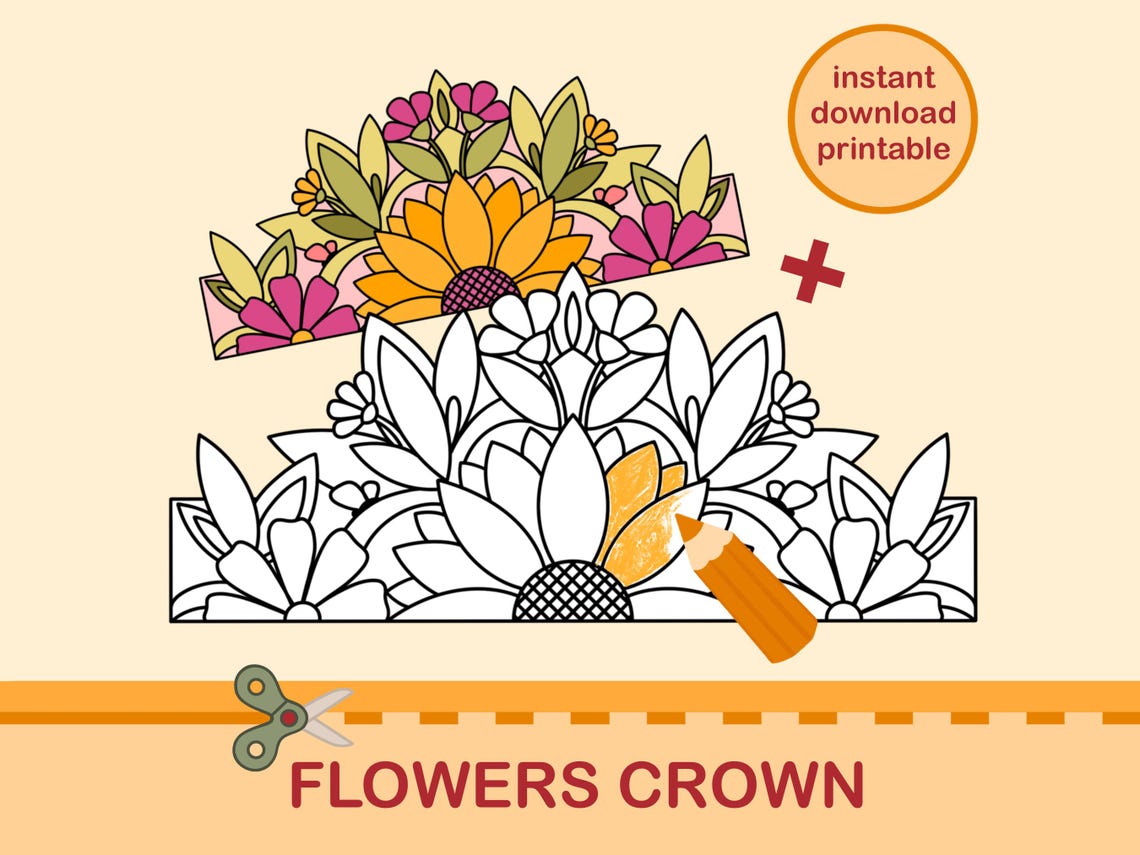 Flower Paper Crown Fairy Colouring Printable Kids Craft Costume DIY ...