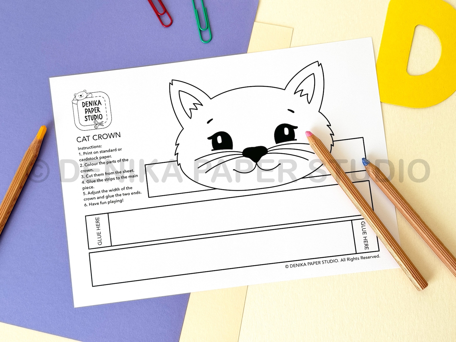 Cat Paper Crown Cute Kitty Colouring Printable Kids Craft Costume DIY ...