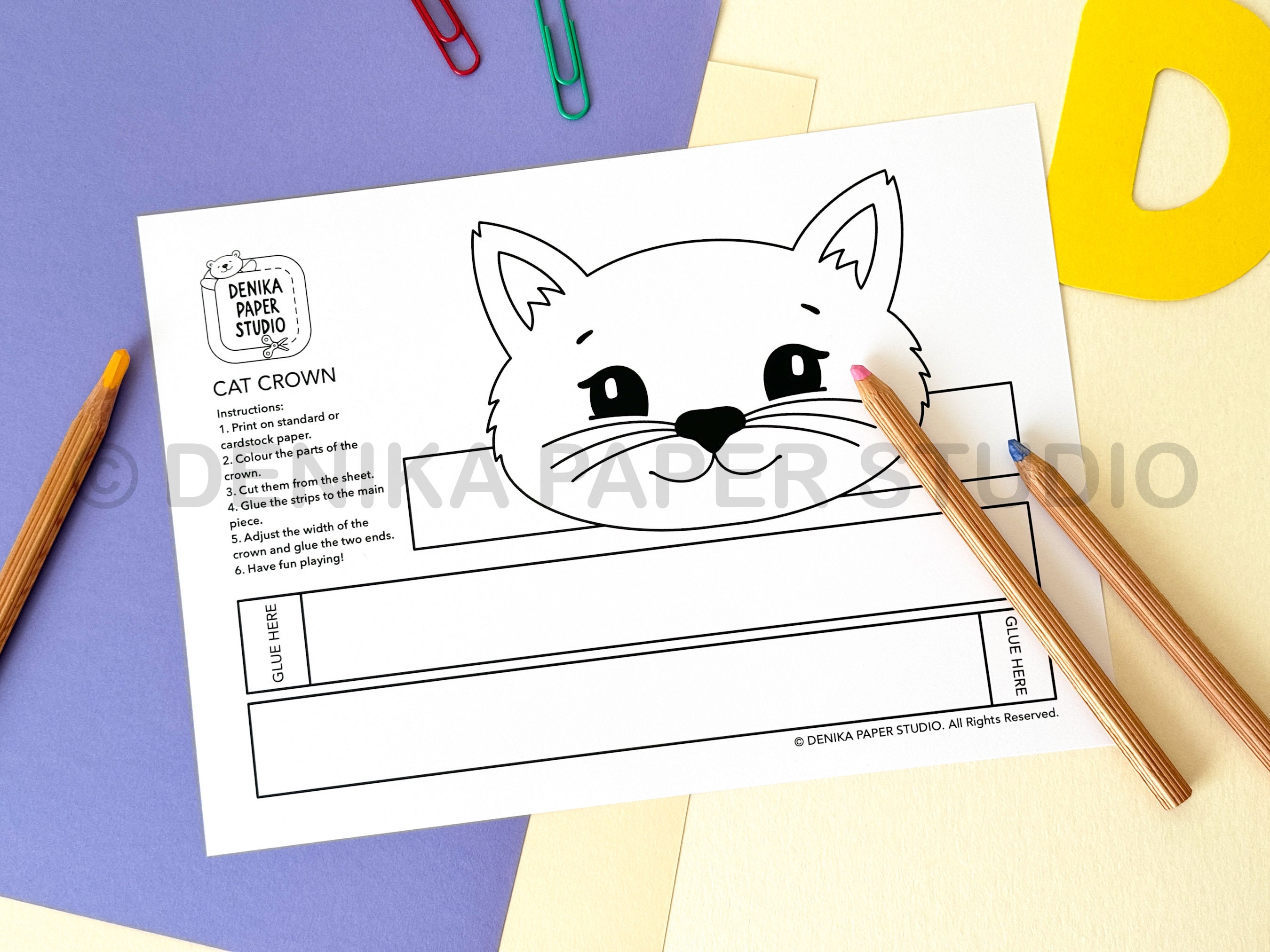 Cat Paper Crown Cute Kitty Colouring Printable Kids Craft Costume DIY ...