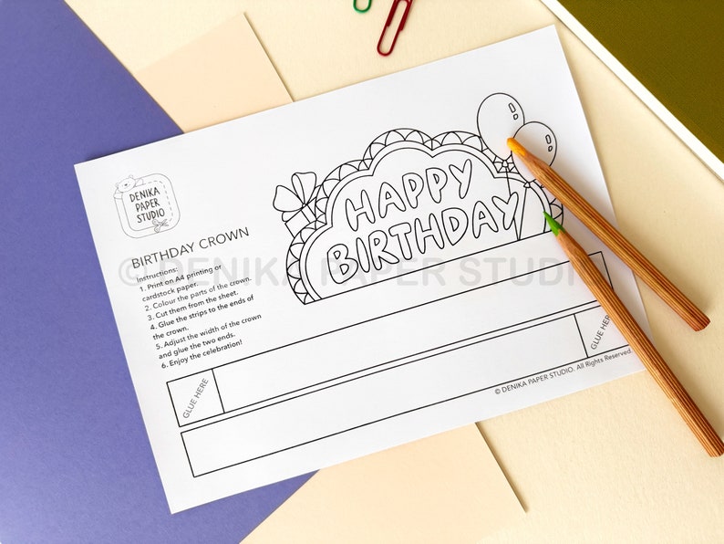 Birthday Paper Crown Colouring Printable Kids Craft Celebration Costume ...