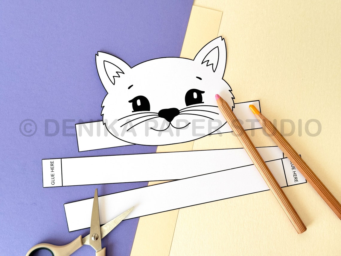 Cat Paper Crown Cute Kitty Colouring Printable Kids Craft Costume DIY ...