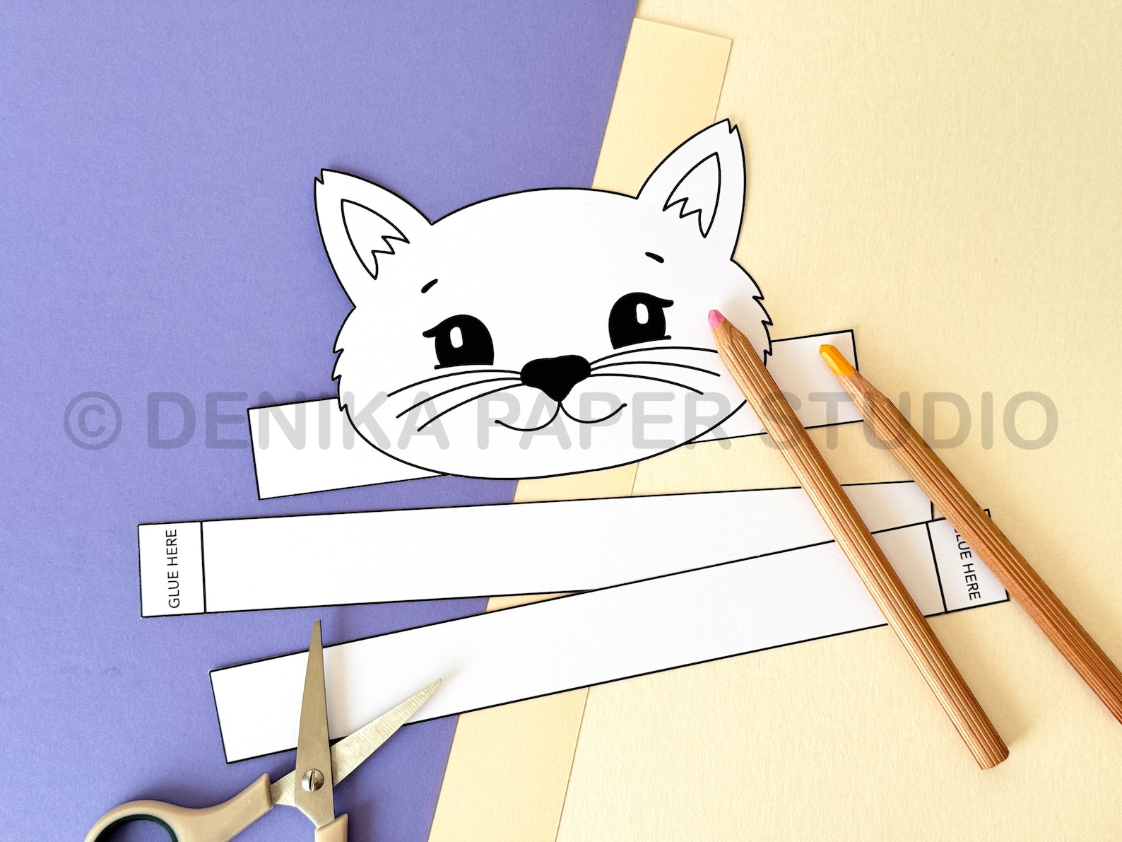 Cat Paper Crown Cute Kitty Colouring Printable Kids Craft Costume DIY ...