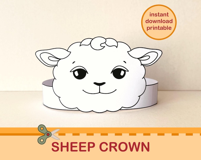 Sheep Paper Coloring Crown, Animal Paper Hat for Kids, Instant Download ...