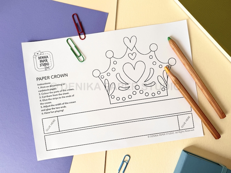 Paper Crown Princess Colouring Printable Kids Craft Queen Costume DIY ...