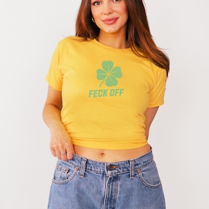 Baby Tee Y2K St Patrick's Day, Feck off Funny Tee, Shamrock Crop Top ...