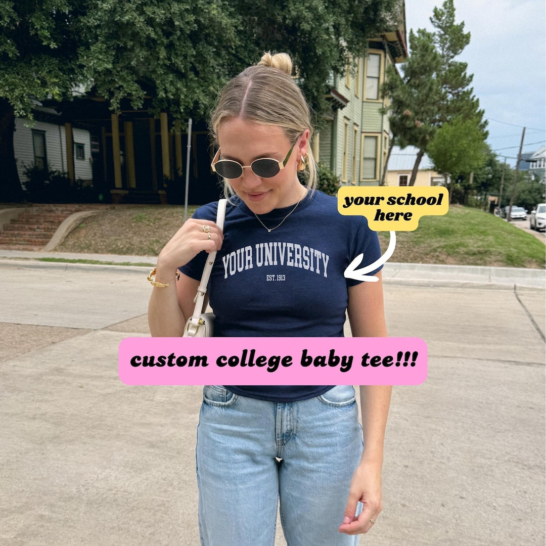 Custom College Baby Tee Personalized Crop Top, Trendy College Merch ...