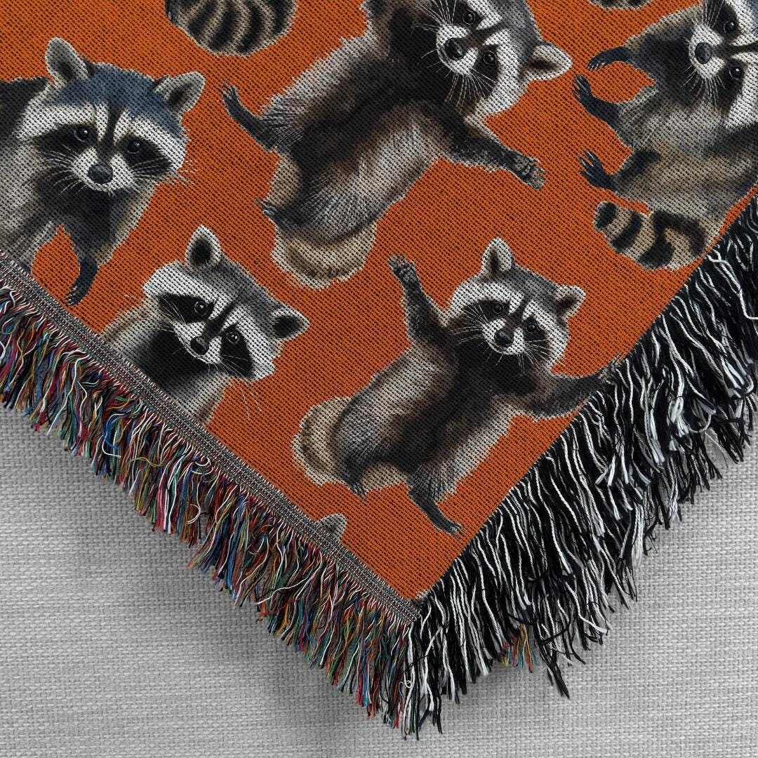 Feral Raccoon Fall Woven Blanket, Cute Cozy Autumn Throw Blanket for ...