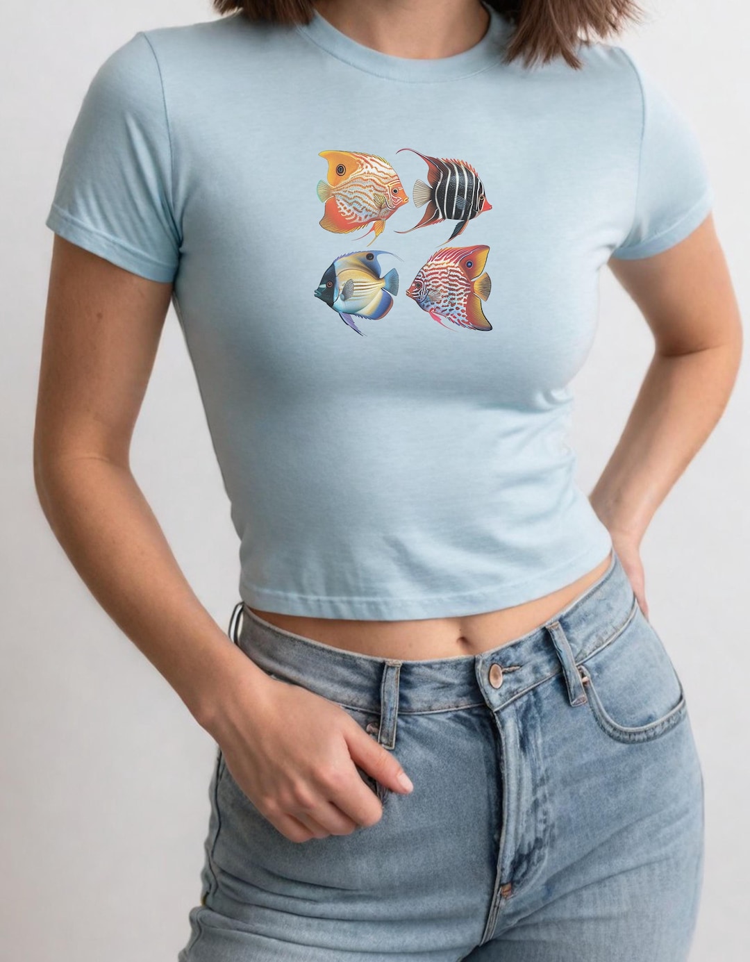 Vintage Fish Baby Tee, Rainbow Fish Crop Top, Coastal Grandma, Tropical ...