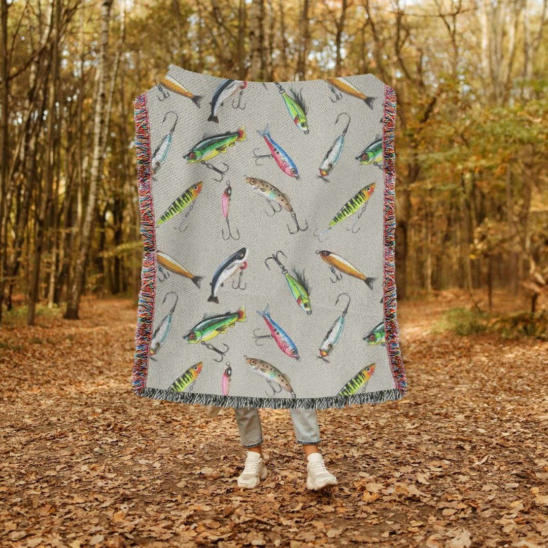 Vintage Fishing Blanket, Woven Throw Blanket for Lake House, Bass ...