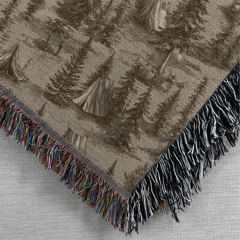 Sasquatch Toile Blanket, Halloween Woven Blanket, Retro Bigfoot Mancave ...