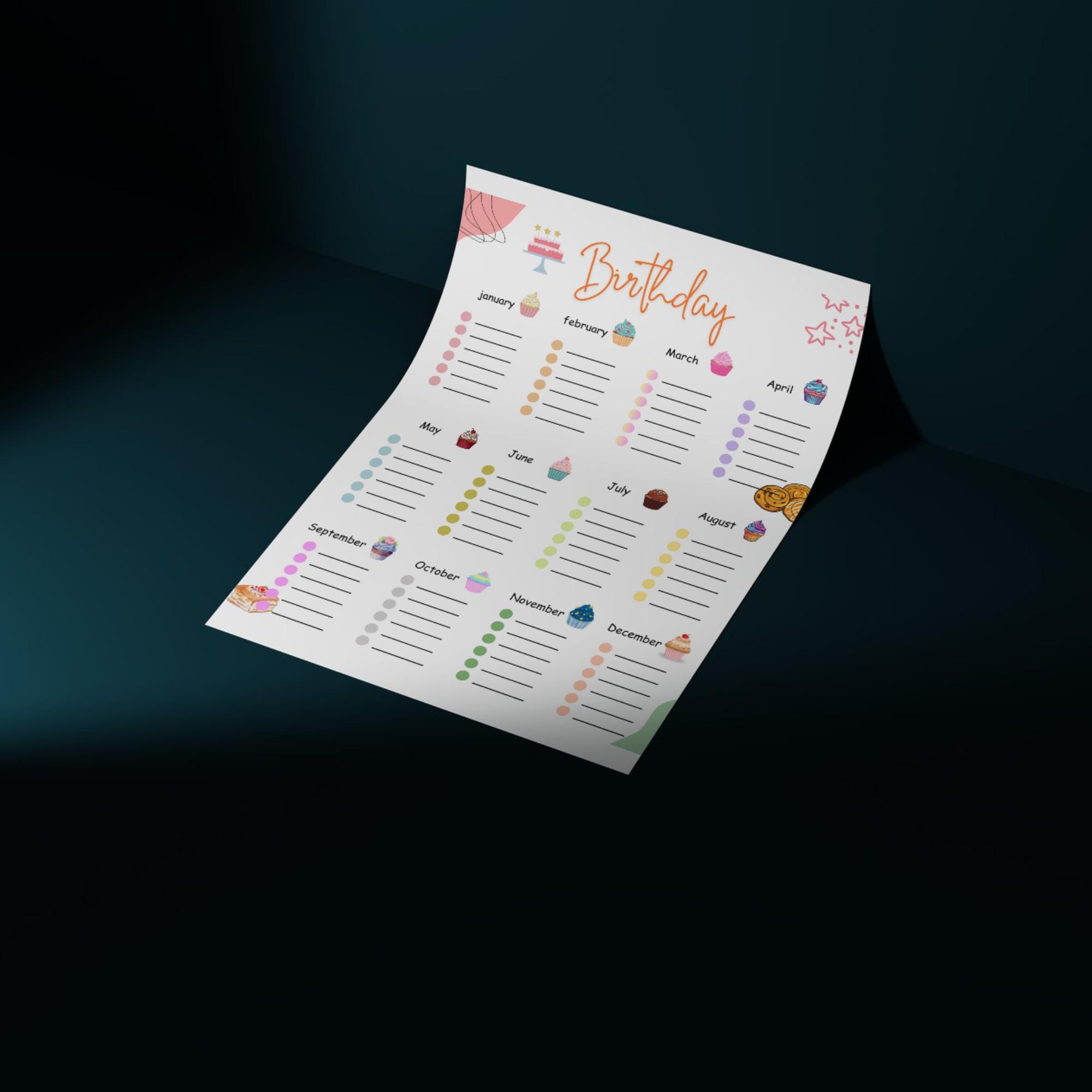 Birthday Tracker Printable Template, Birthday Planner Printable ...