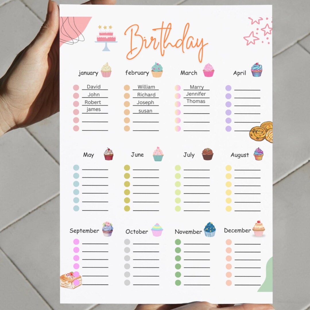 Birthday Tracker Printable Template, Birthday Planner Printable ...