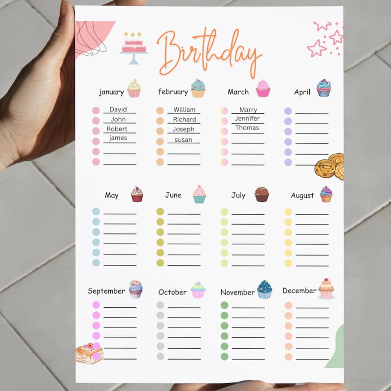 Birthday Tracker Printable Template, Birthday Planner Printable ...