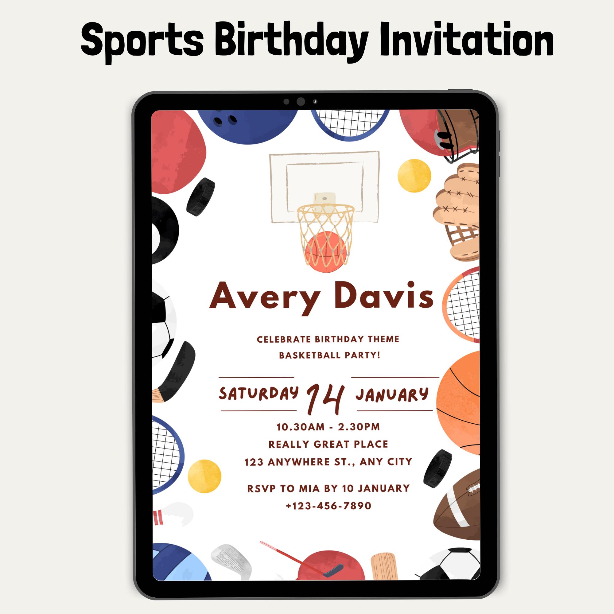 Editable Sports Invitation, Sports Birthday Invitation, Printable ...