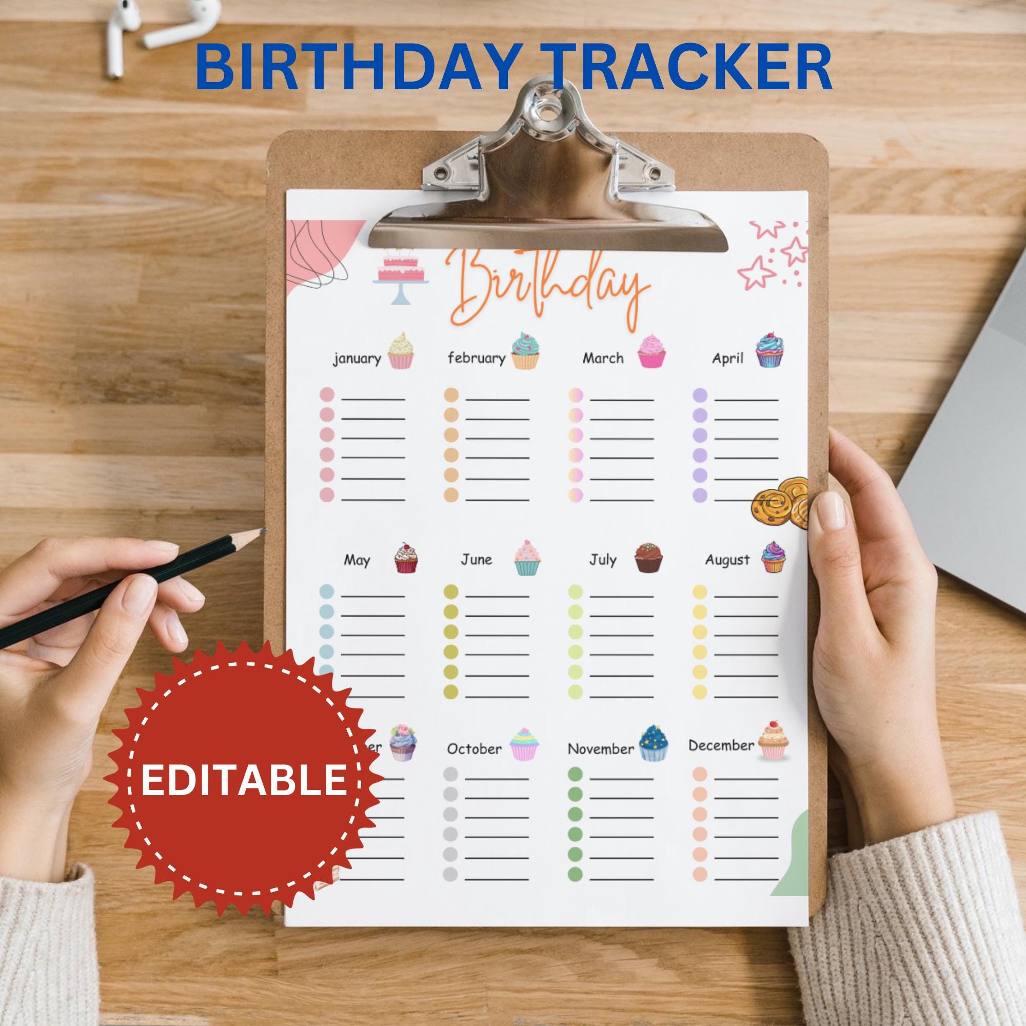 Birthday Tracker Printable Template, Birthday Planner Printable ...