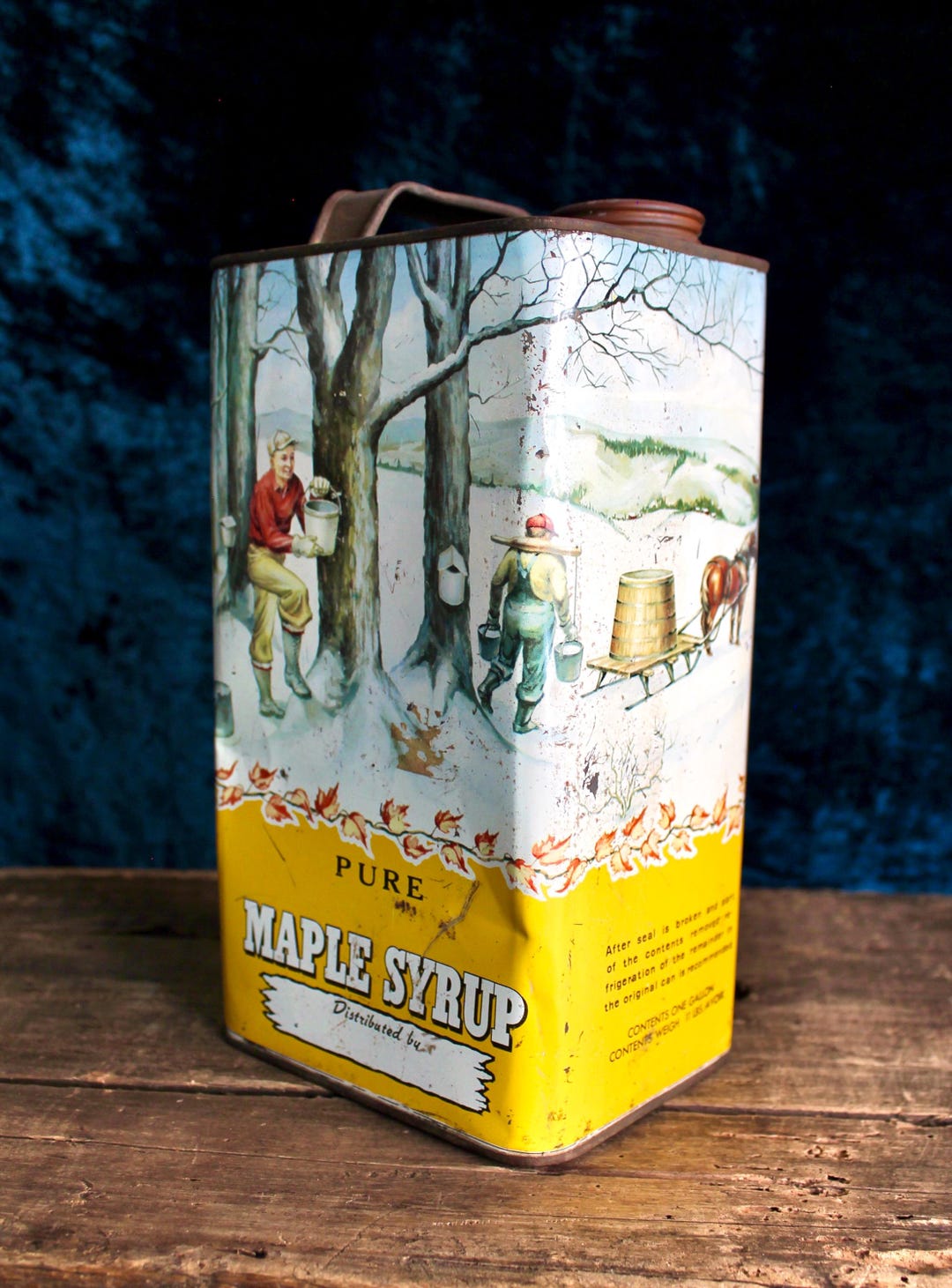 Vintage 1960s 1 Gallon Pure Maple Syrup Can Illustrated Tin Litho ...