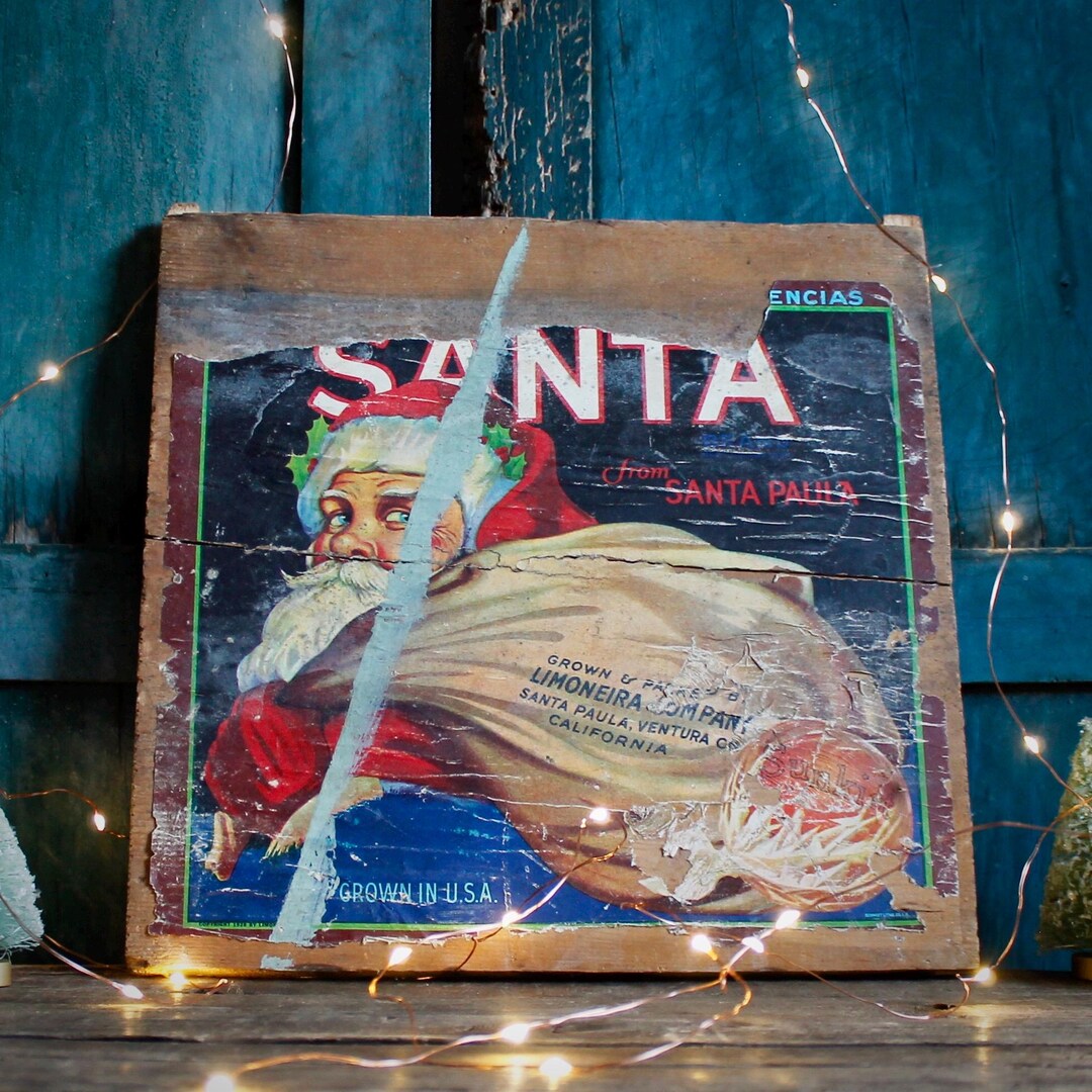 Vintage 1920’s Santa Sunkist Lemons Fruit Crate End Piece Christmas ...
